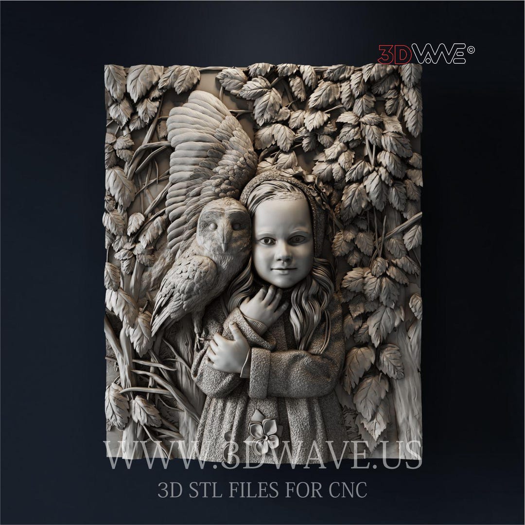 Girl and Barn Owl 3D STL File: CNC Carving Template (digital Download ...