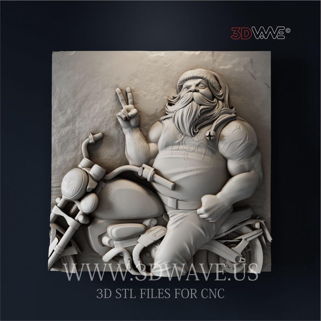 Biker Santa Claus 3D Model STL File: CNC Carving Template (digital ...