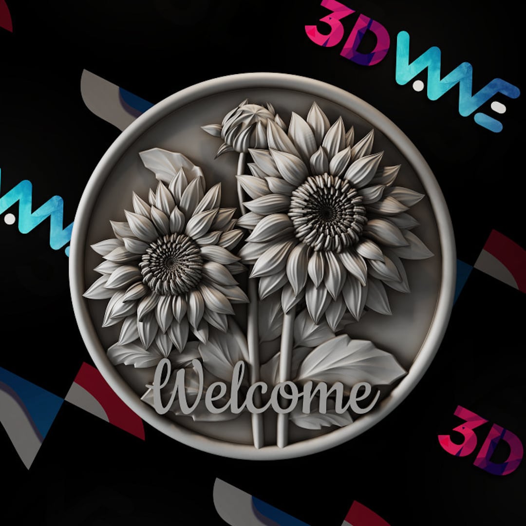Sunflowers | Welcome Sign | 3d Model | STL | CNC Files | Wall Decor ...