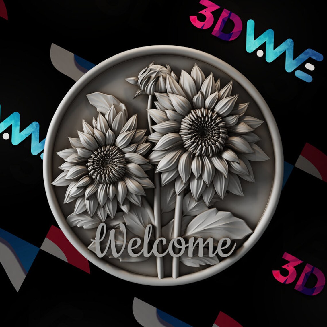 Sunflowers Welcome Sign 3d Model STL CNC Files Wall Decor Wood Art Home ...