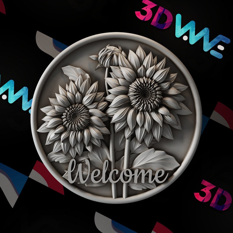 Sunflowers Welcome Sign 3d Model STL CNC Files Wall Decor Wood Art Home ...