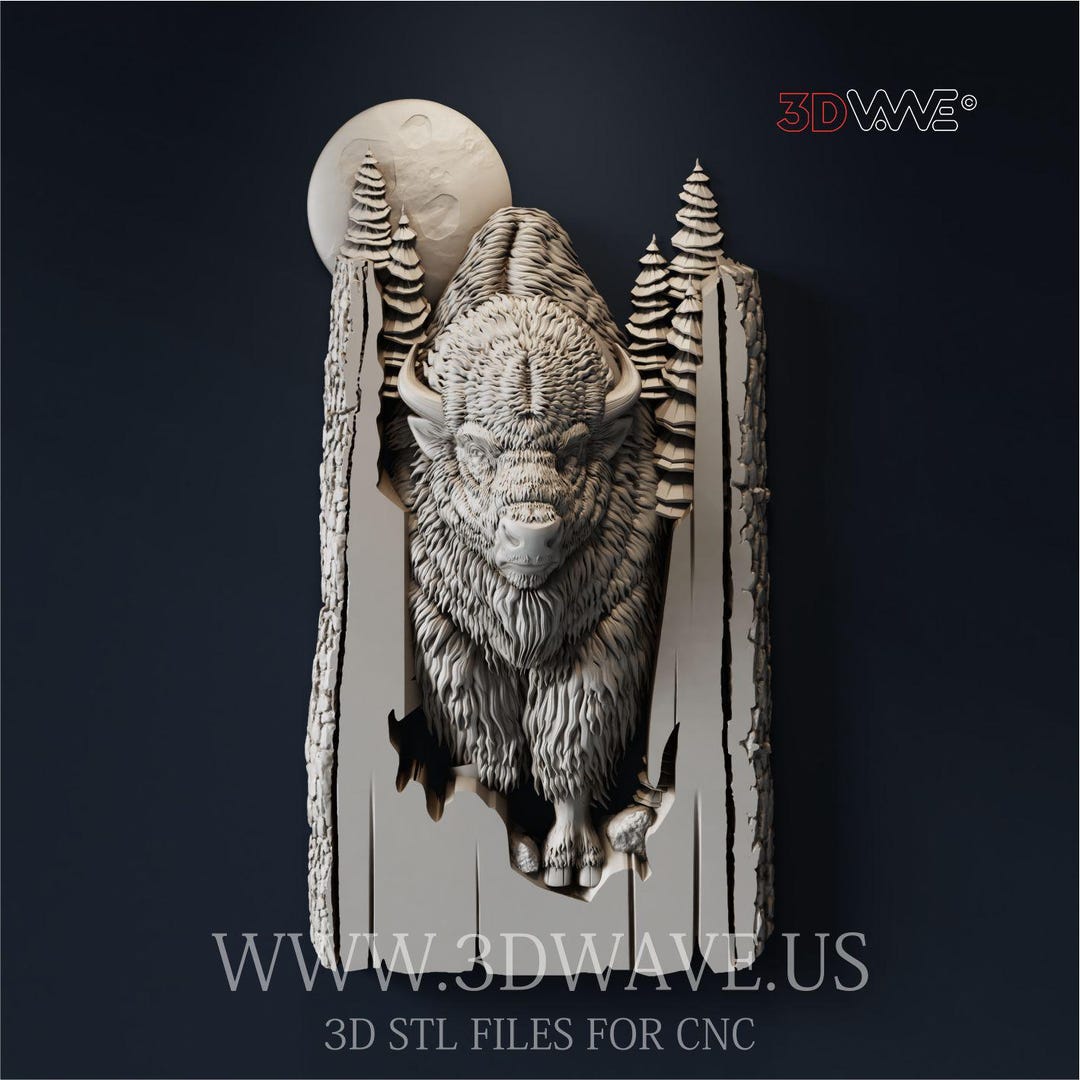 Bison 3D STL File: CNC Carving Template - Wood Wall Art (digital ...