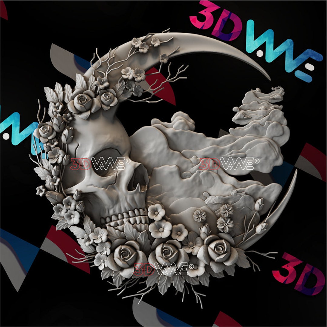 Skull | Moon | Fantasy | 3d Model | STL | CNC Files | Wall Decor | Wood ...
