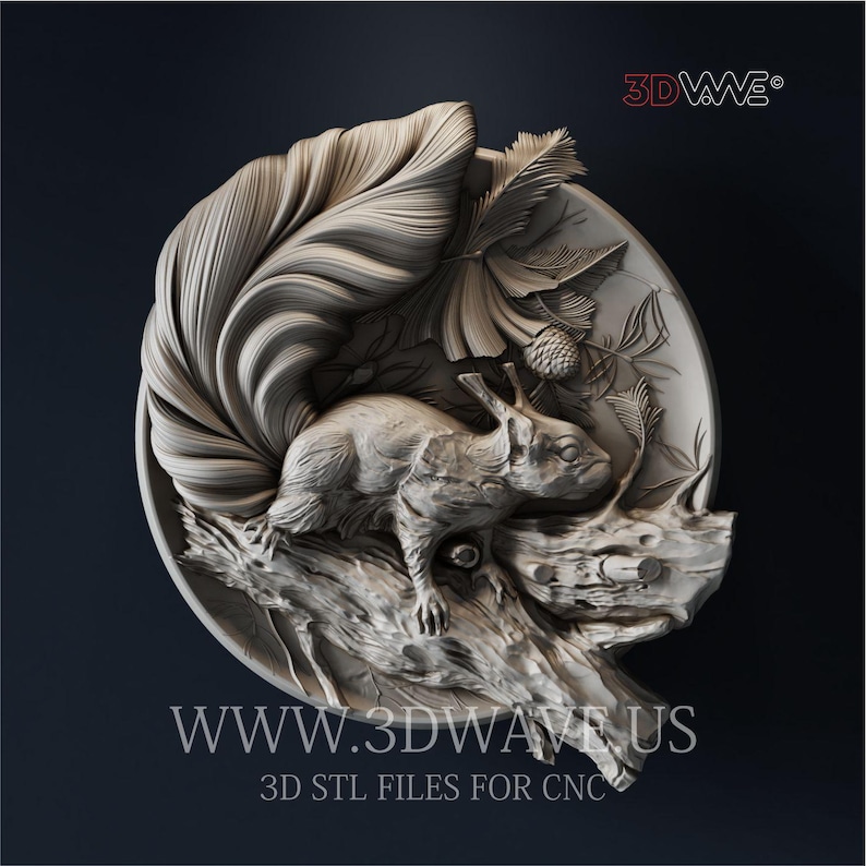 Squirrel 3D STL File: CNC Carving Template, Wood Wall Art (digital ...