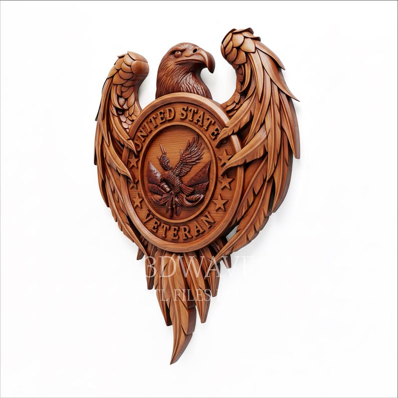 US Veteran Eagle Plaque STL | 3D Model for CNC, Military Emblem With ...