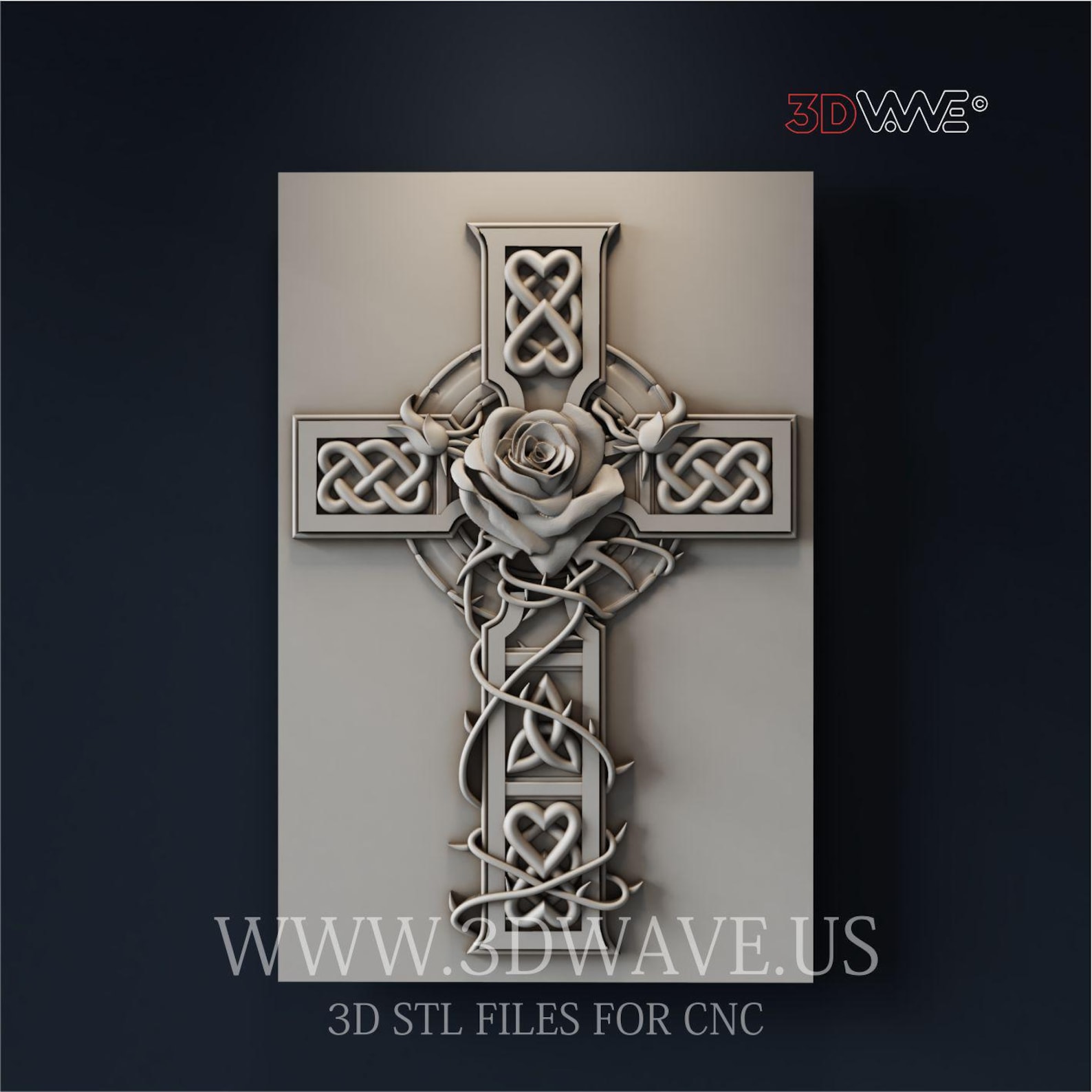 3D Cross With Roses STL File: CNC Carving Template for Wood Art ...