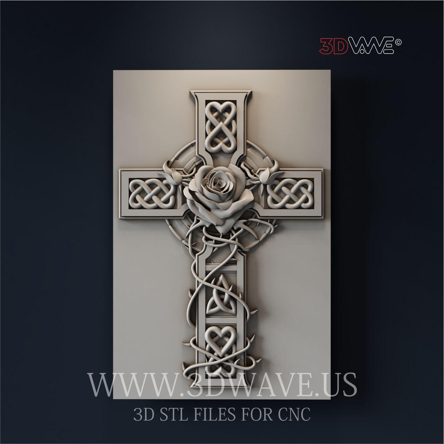3D Cross With Roses STL File: CNC Carving Template for Wood Art ...