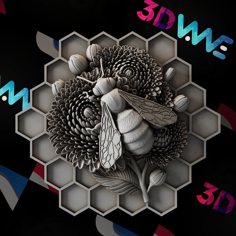Bee Honeycomb 3d Model STL CNC Files Wall Decor Wood Art Home Decor DIY ...