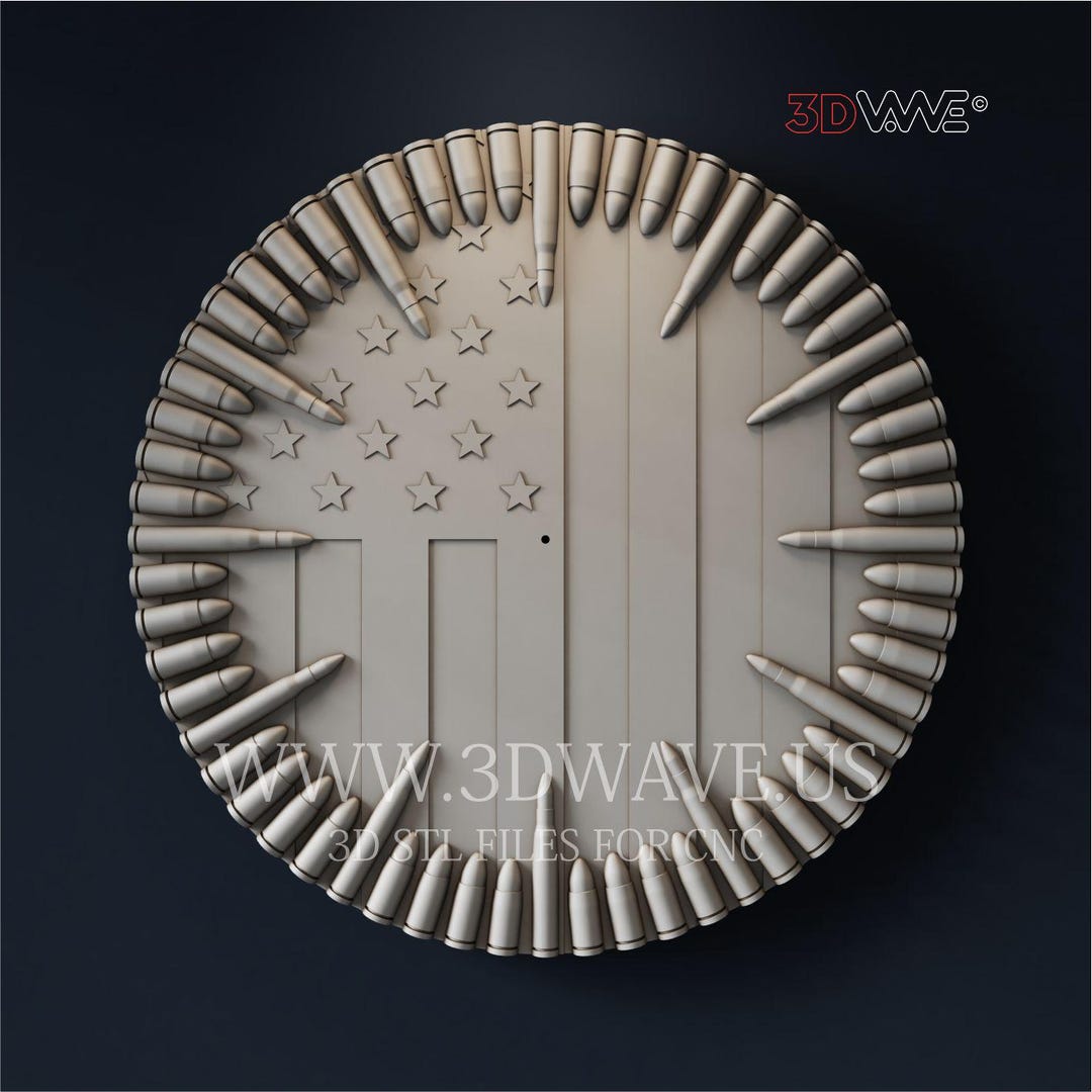 3D Bullets American Wall Clock STL File: CNC Carving Template (digital ...
