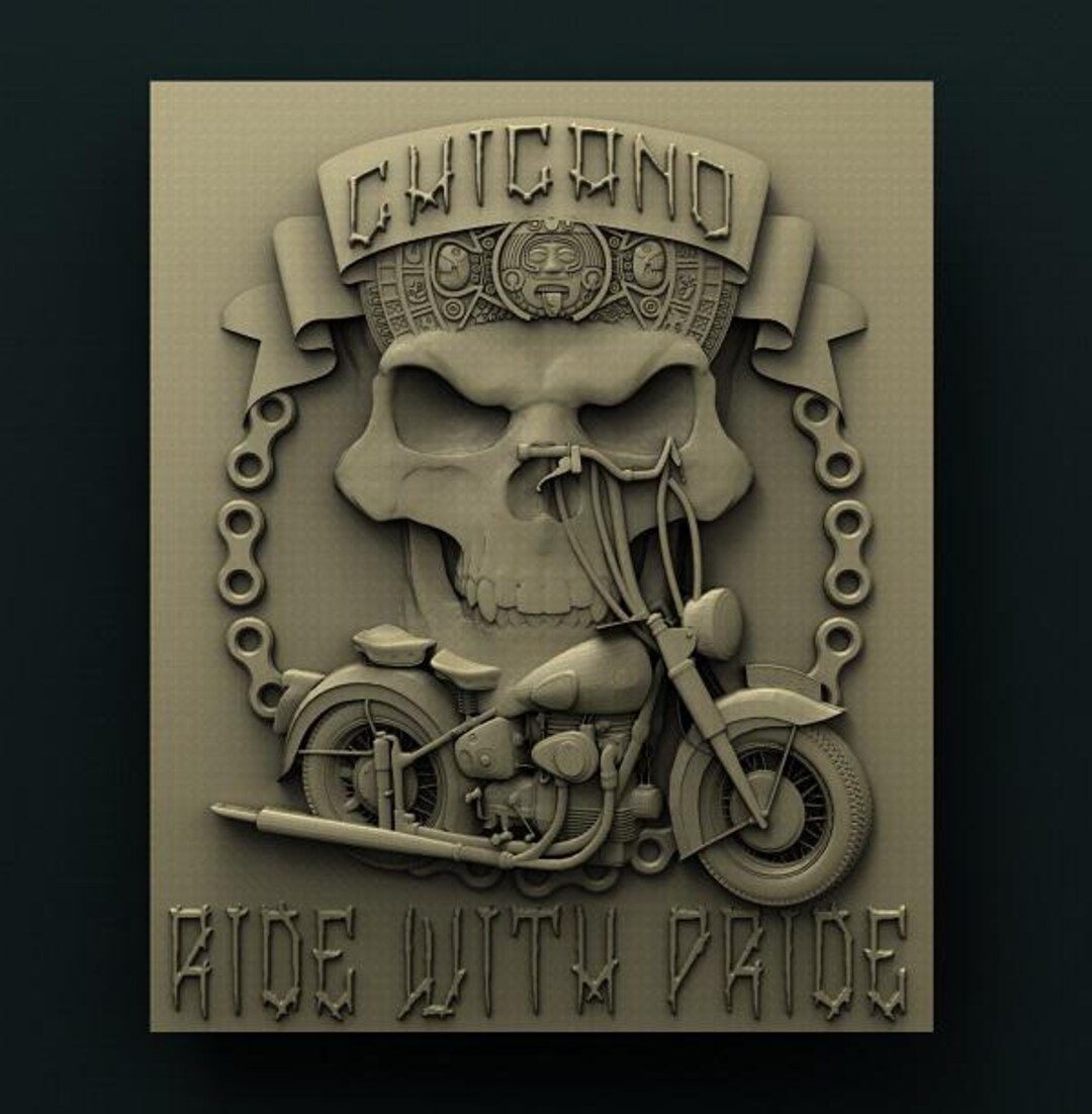Biker Skull 3D STL File: CNC Carving Template, Woodworking Project ...