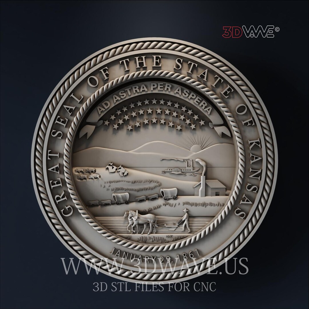 3D Kansas State Seal STL Files | CNC Wall Art & Digital Download - Etsy