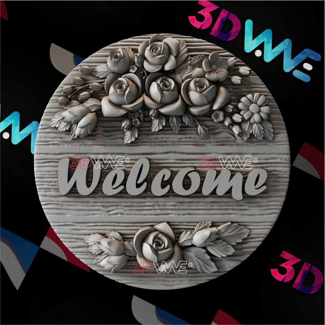 Welcome Sign | Roses | Home | 3d Model | STL | CNC Files | Wall Decor ...