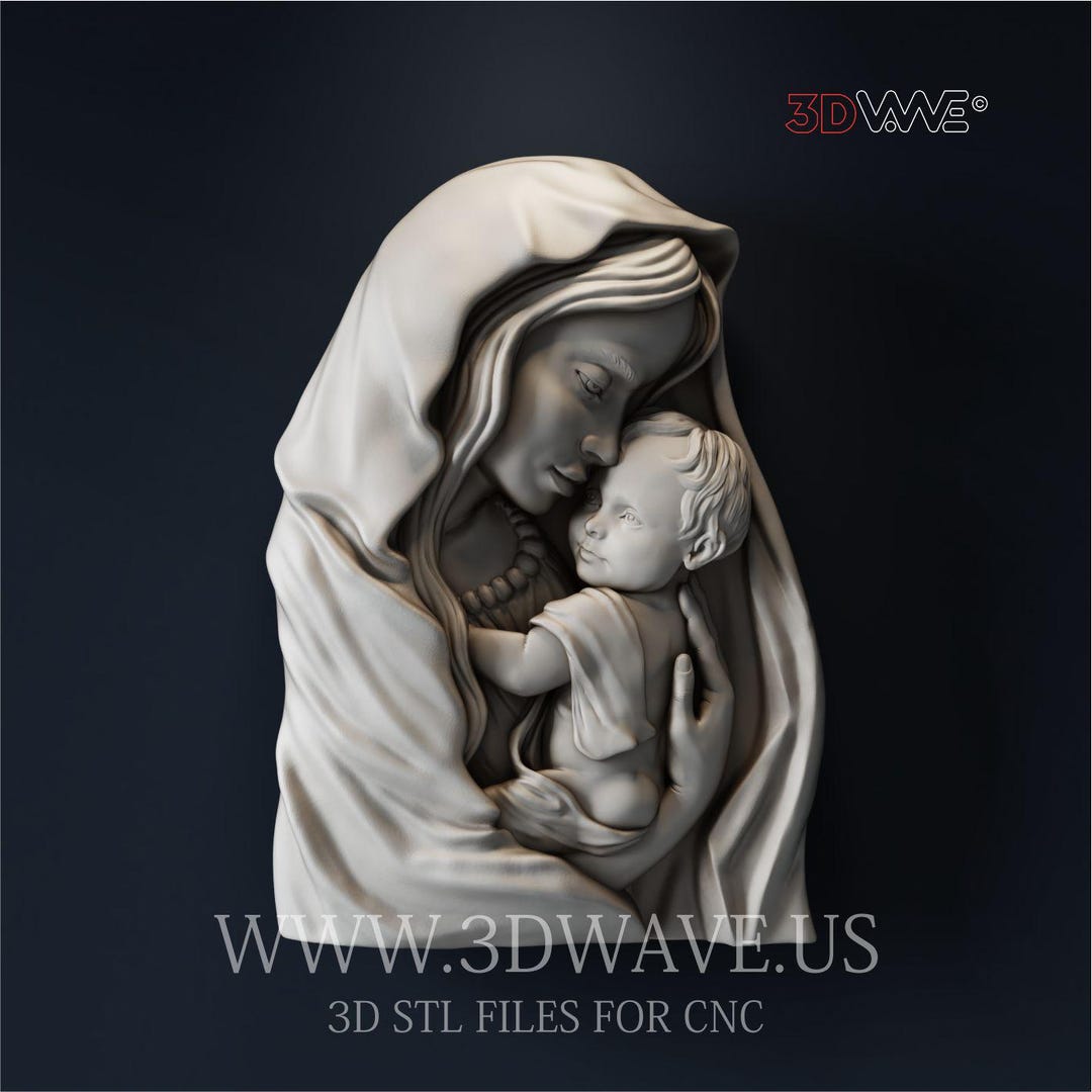 Virgin Mary & Jesus 3D Model: CNC STL File for Woodworking (digital ...
