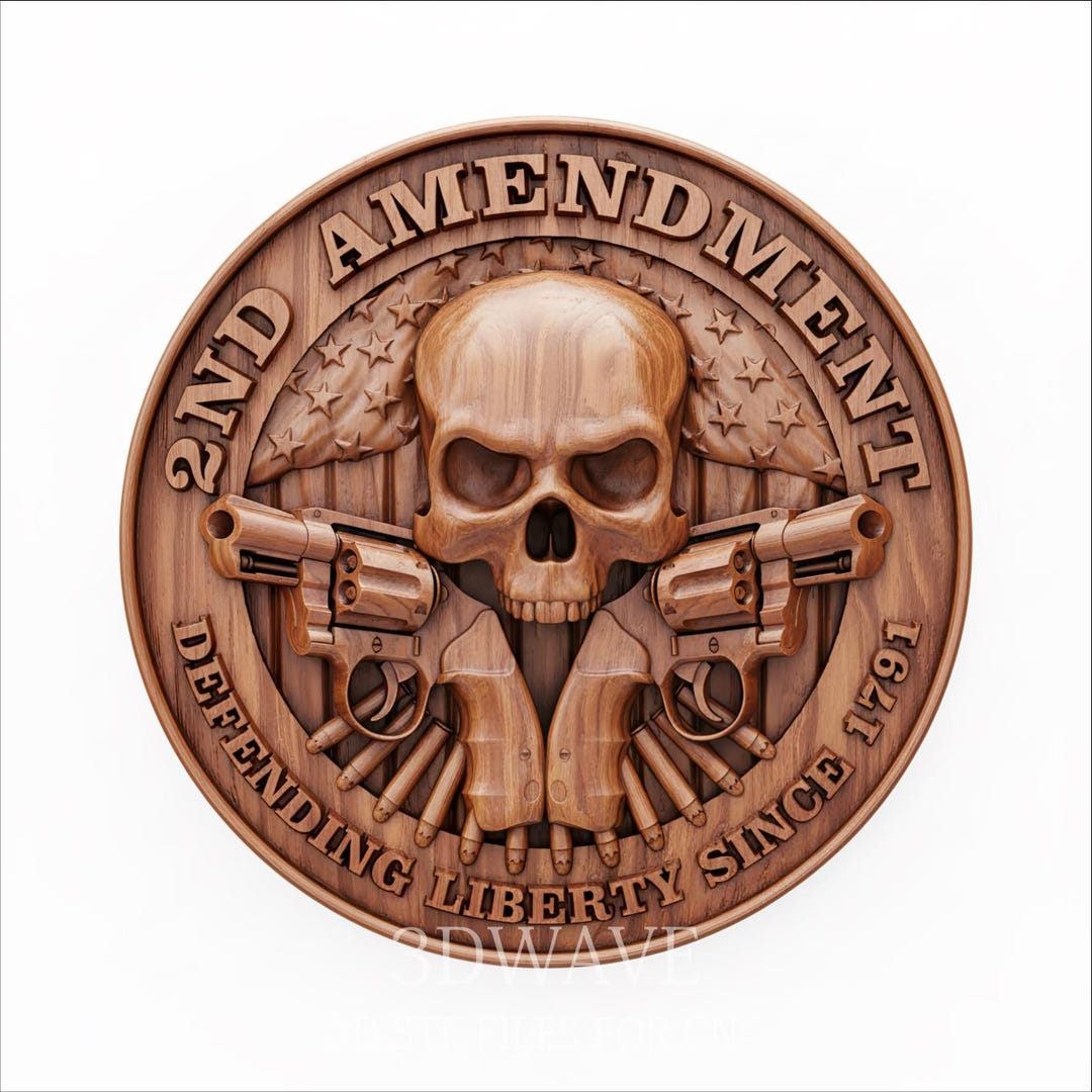 Second Amendment Skull Round Plaque STL | 3D CNC Gun Rights Wall Art ...