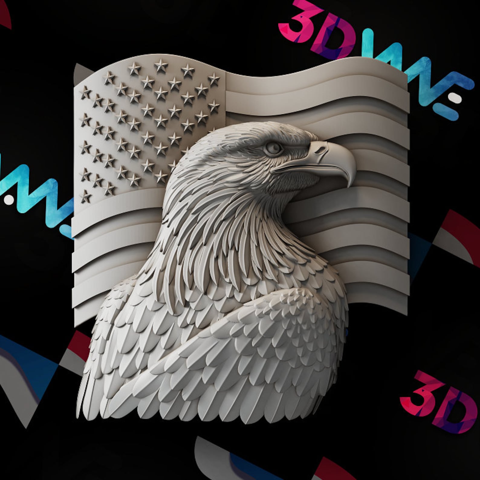 American Eagle American Flag 3d Model STL CNC Files Wall Decor Wood Art ...