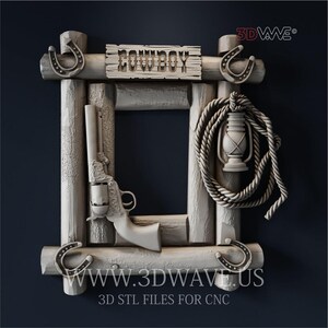 3D Cowboy Picture Frame STL File: CNC Carving Template for Wood Art ...