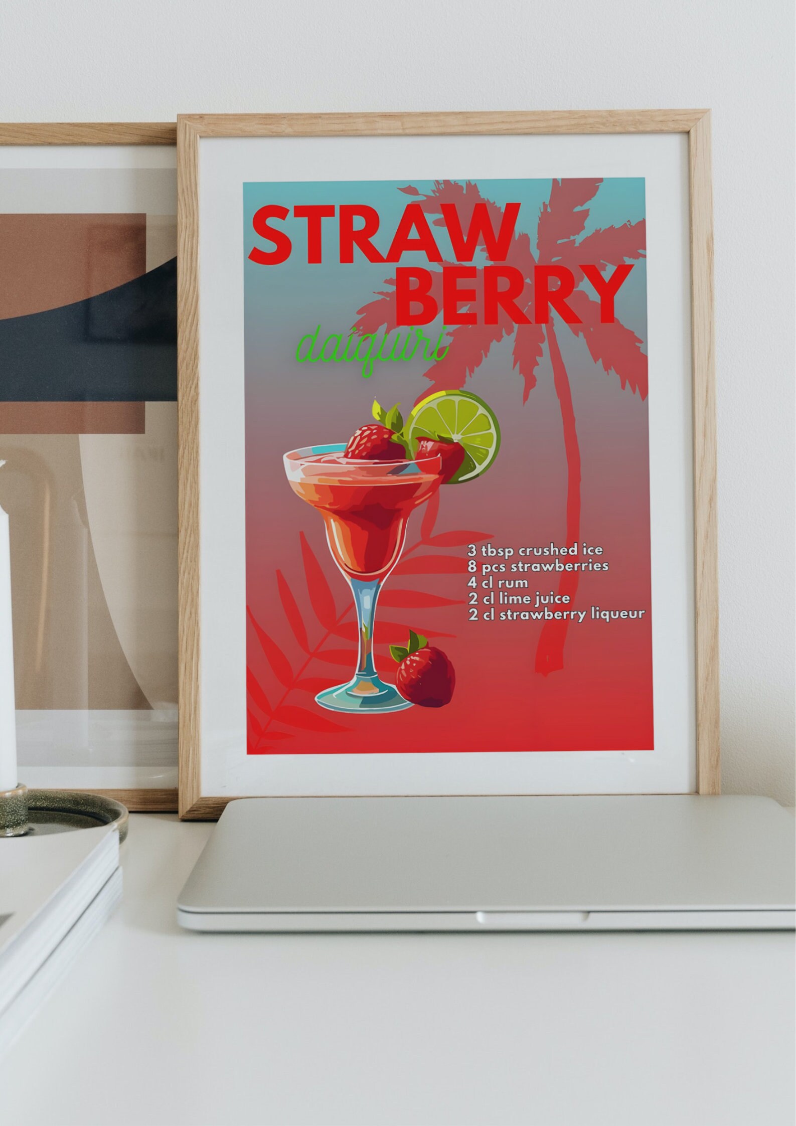 Strawberry Daiquiri Cocktail Poster, Cocktail Recipe, Unique Design ...