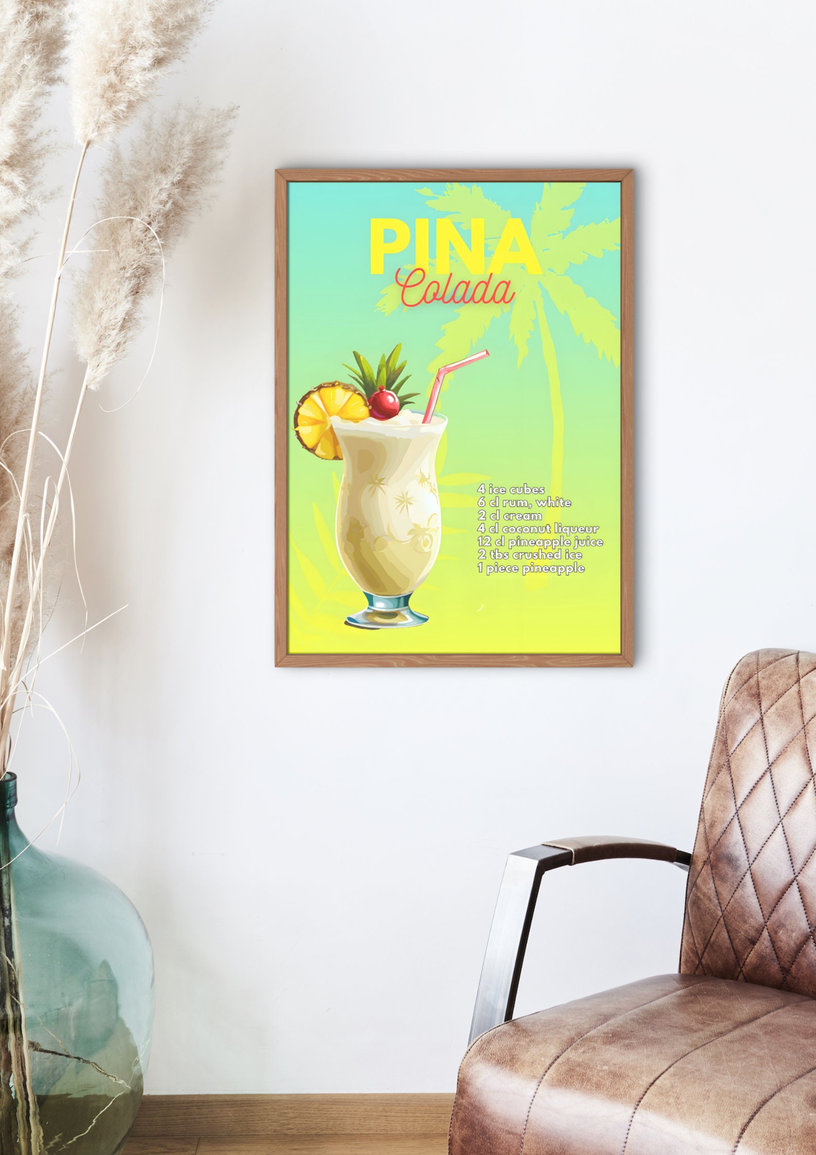 Pina Colada Cocktail Poster, Cocktail Recipe, Unique Design, Decoration ...