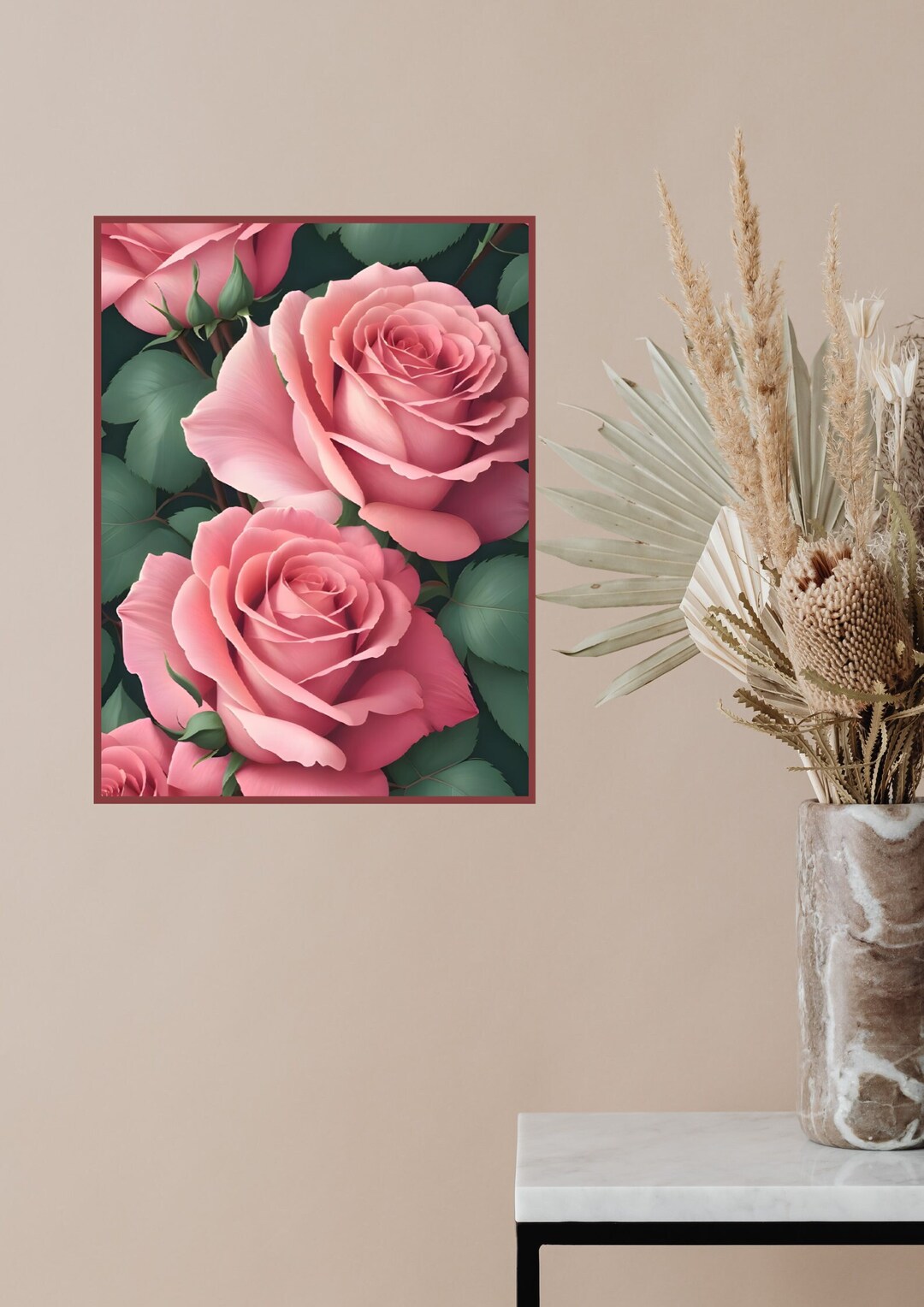 Pink Roses Poster Pink Roses in Full Bloom Beautiful Wall - Etsy