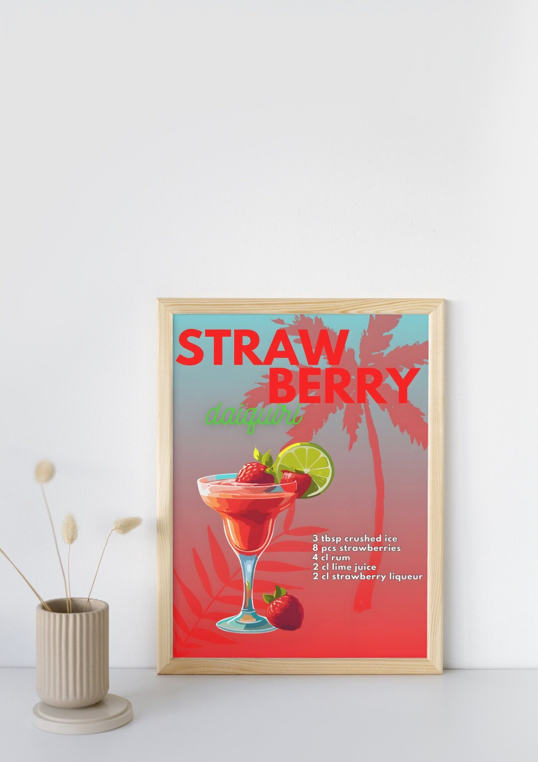 Strawberry Daiquiri Cocktail Poster, Cocktail Recipe, Unique Design ...