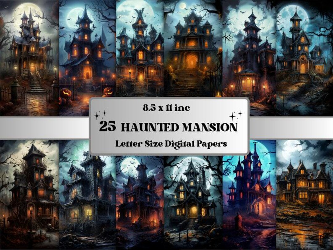 Printable Haunted Mansion Digital Paper, Halloween Houses Background ...