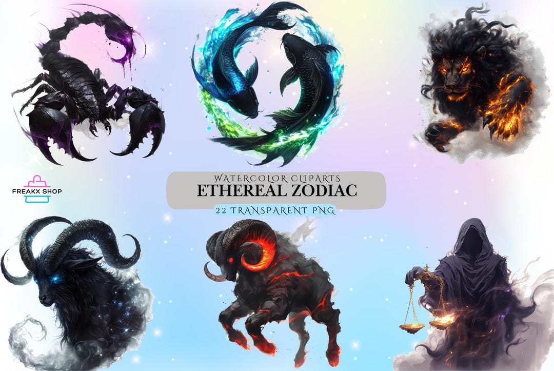 Ethereal Zodiac Clipart Watercolor Astrology PNG 22 Transparent Zodiac ...