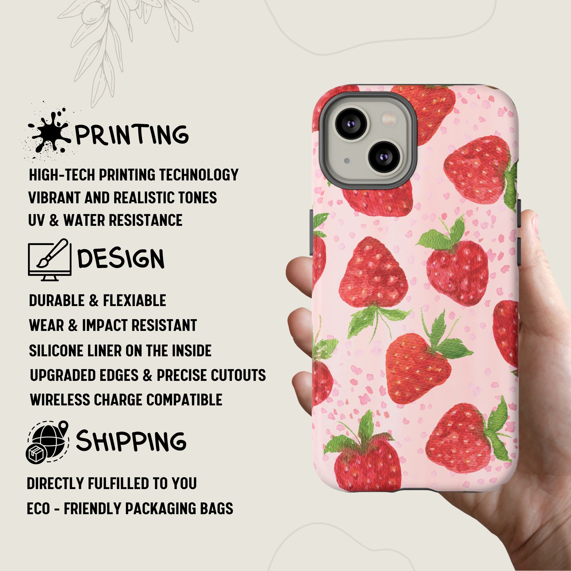 Cute Strawberry Phone Case,summer Phone Case,aesthetic Fruit Phone Case ...