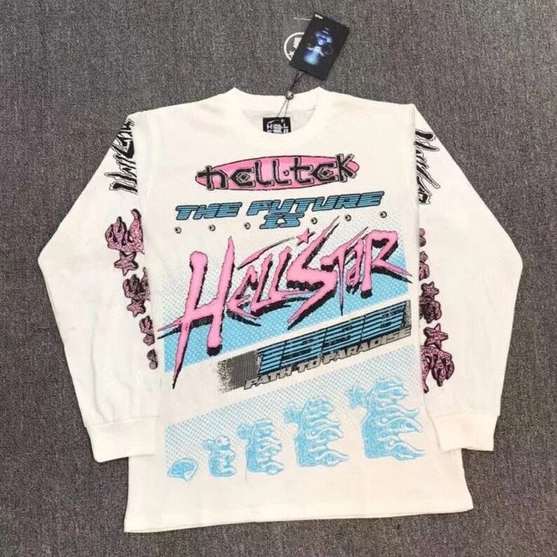 Hellstar White 100% Cotton Long Sleeve Graphic Streetwear Tops - Etsy