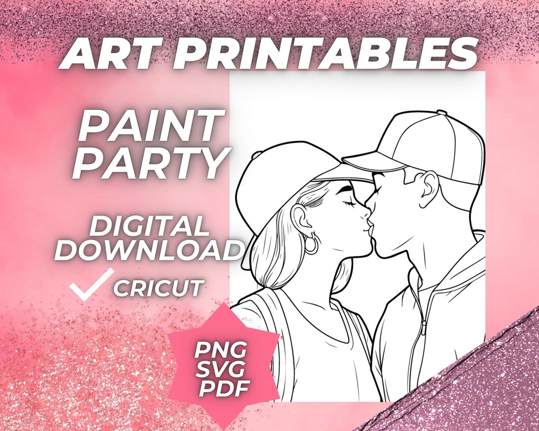 Couple-diy Paint Party-paint and Sip-sip and Paint Outline Svg-paint ...