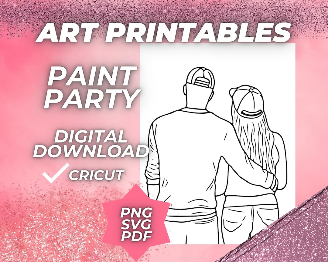 Couple-diy Paint Party-paint and Sip-sip and Paint Outline Svg-paint ...