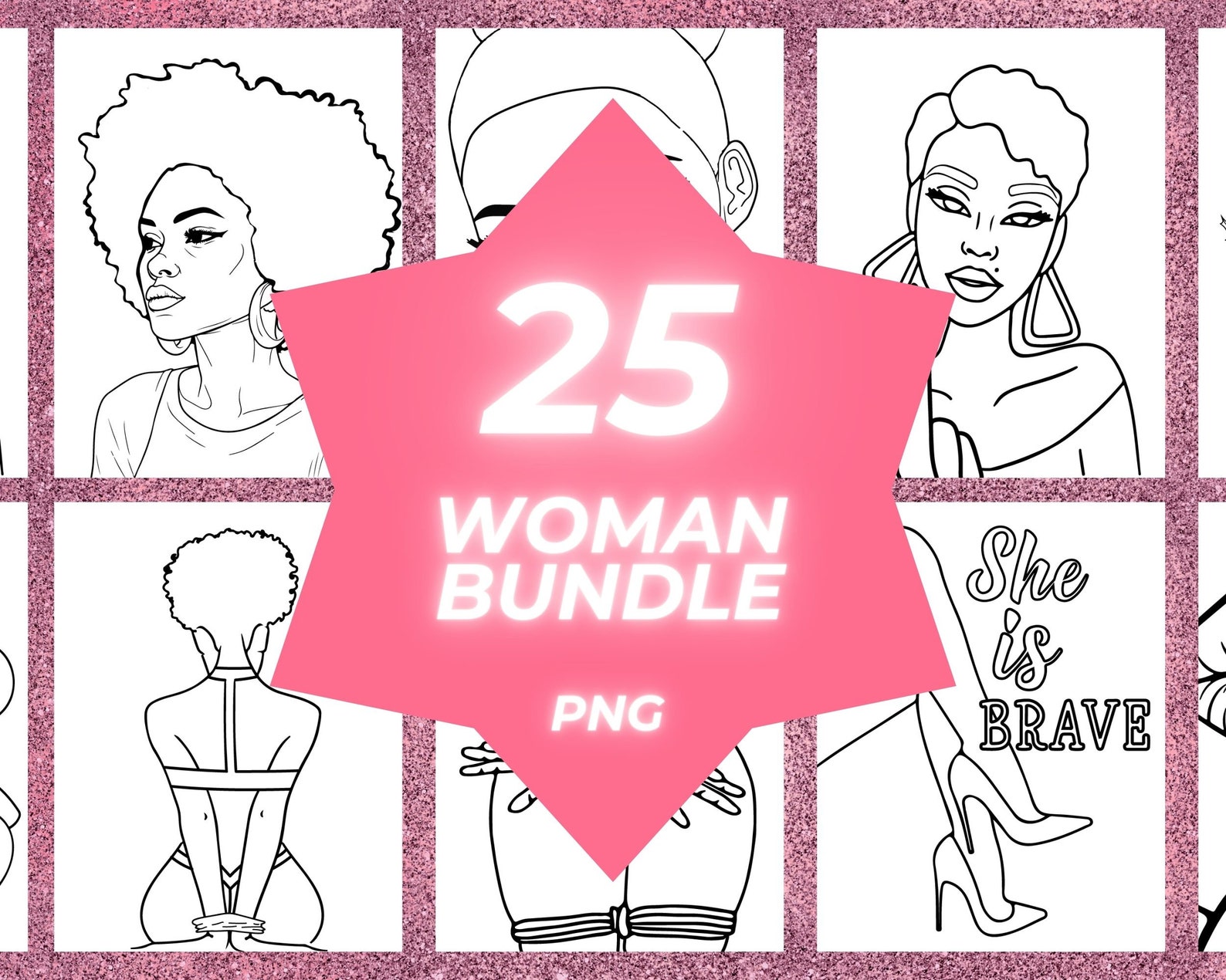 25 Ladies Night Predrawn Bundle, Paint and Sip Diy Paint Party, Digital ...