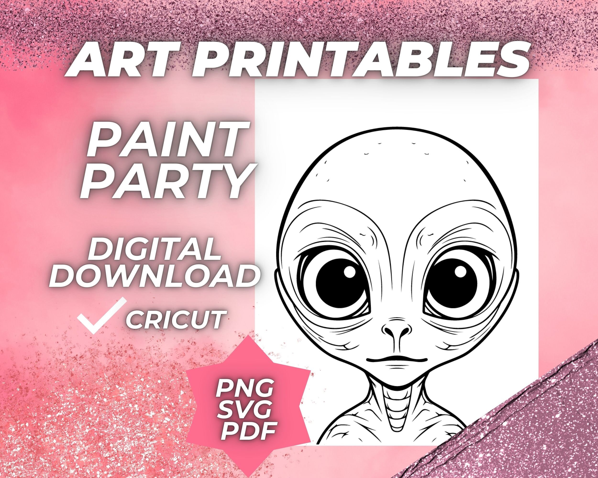 Alien Paint and Sip DIY Paint Party Pre-drawn, Outline Canvas, Paint ...