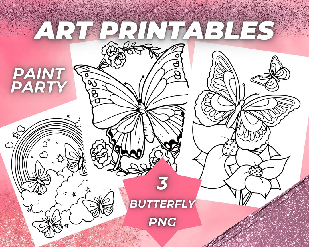 3 Butterfly Paint and Sip Diy Paint Kits Pre Drawn Outline Canvas Adult ...