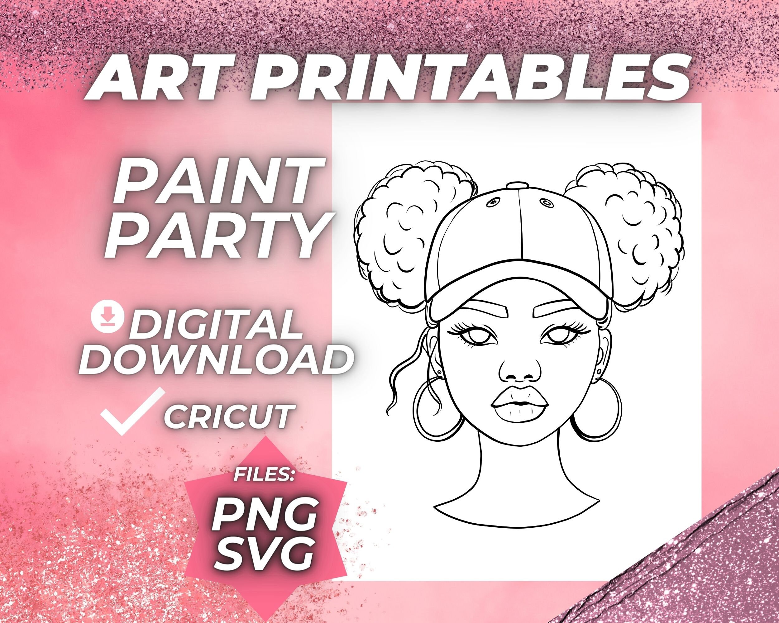 Afro Paint and Sip SVG Pre Drawn Outline Canvas Pre Sketched Art Party ...