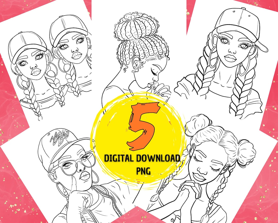 Cool Girl Coloring Page Ladies Night Predrawn Bundle, Paint and Sip Diy ...