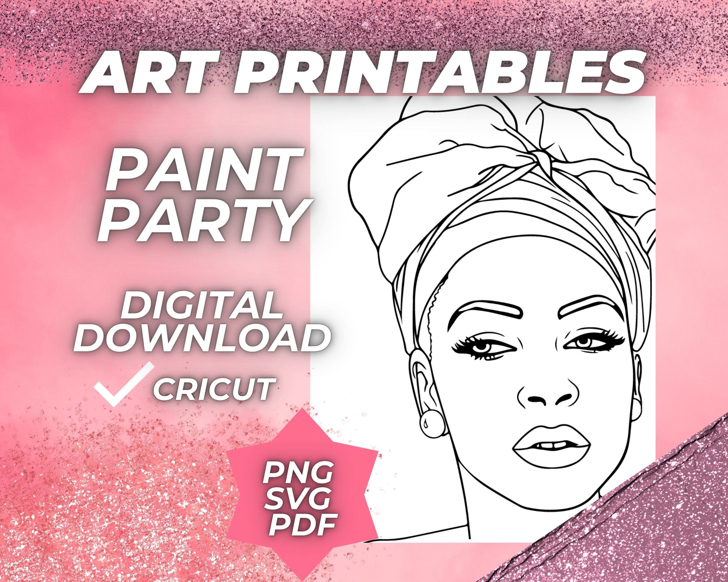 Afro Woman Svg Diy Paint Party-paint and Sip-sip and Paint Outline Svg ...