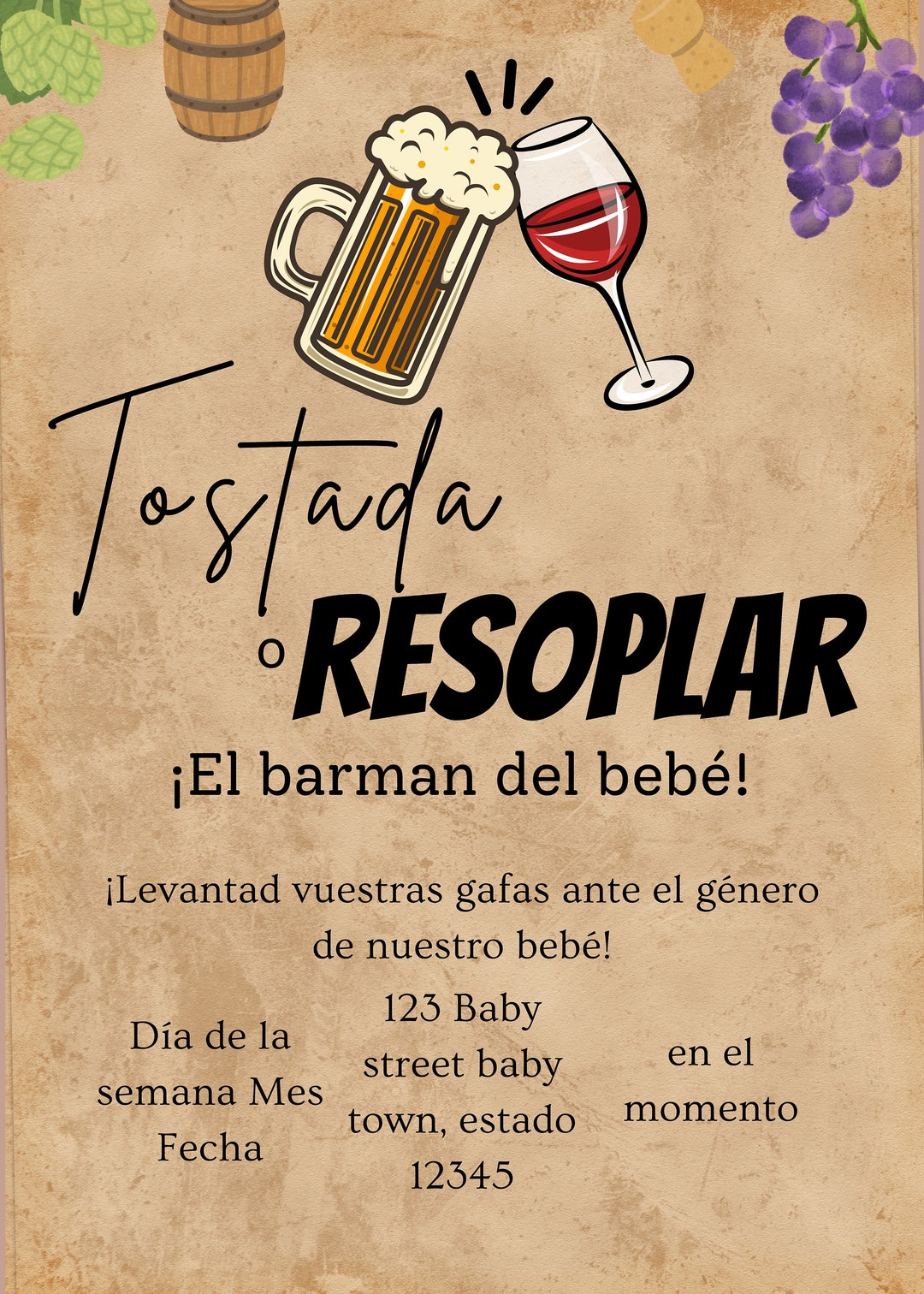 Invitación De Revelación De Género Toast O Chug, Cerveza O Vino, Niño O ...