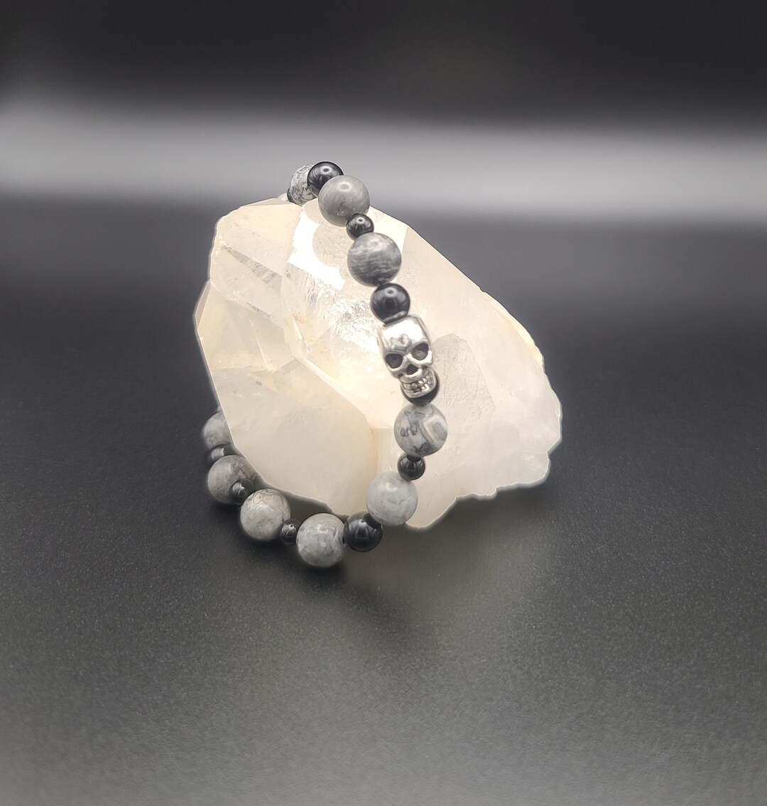 Gray Jasper Obsidian With Metal Skull - Etsy