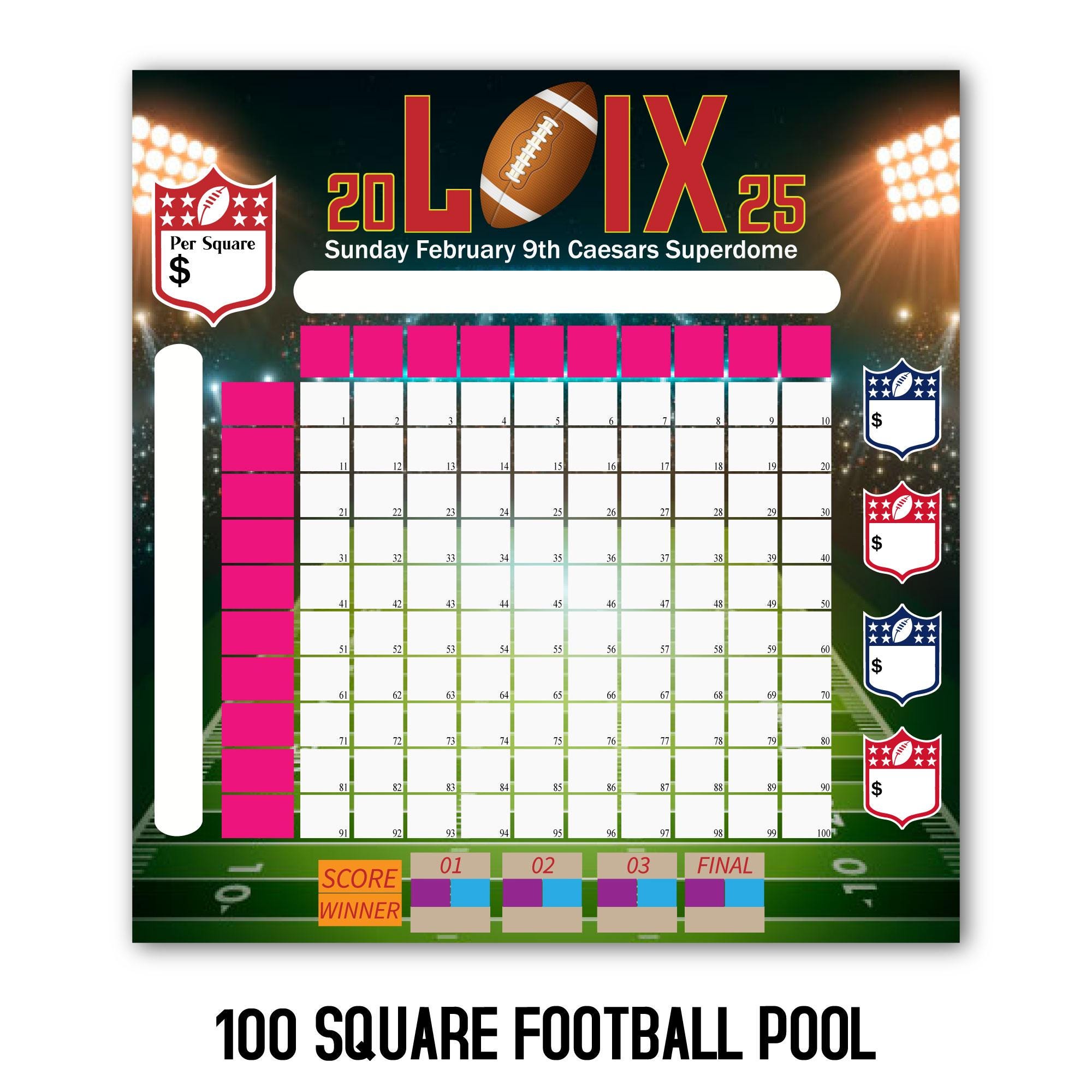 Editable Football Squares, 100 Square Football Grid, Football ...