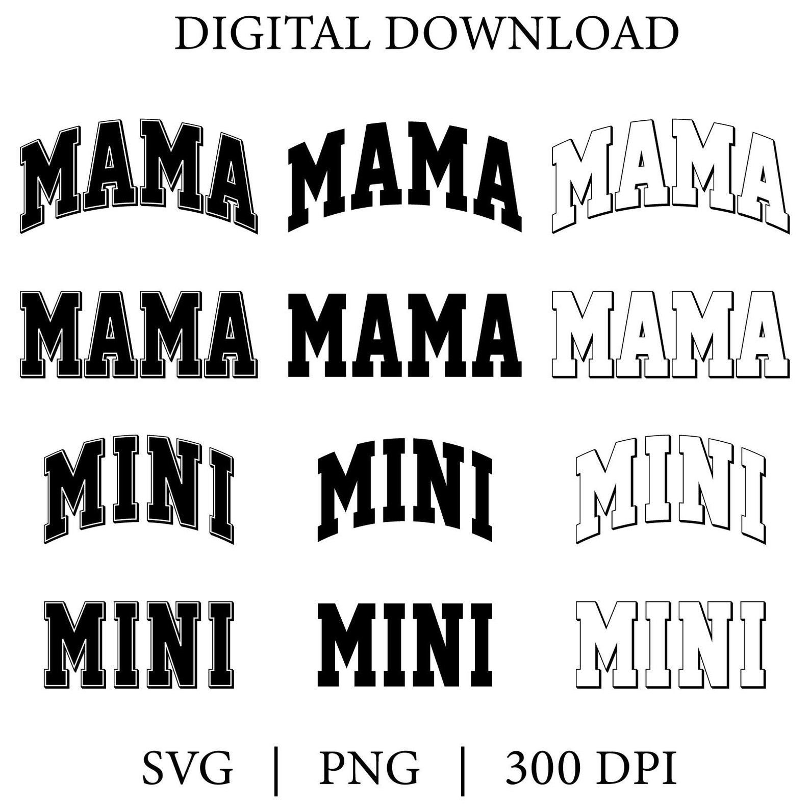 Mama and Mini Varsity Arched Bundle Svg, Png, Mama Svg, Mini Svg, Mama ...