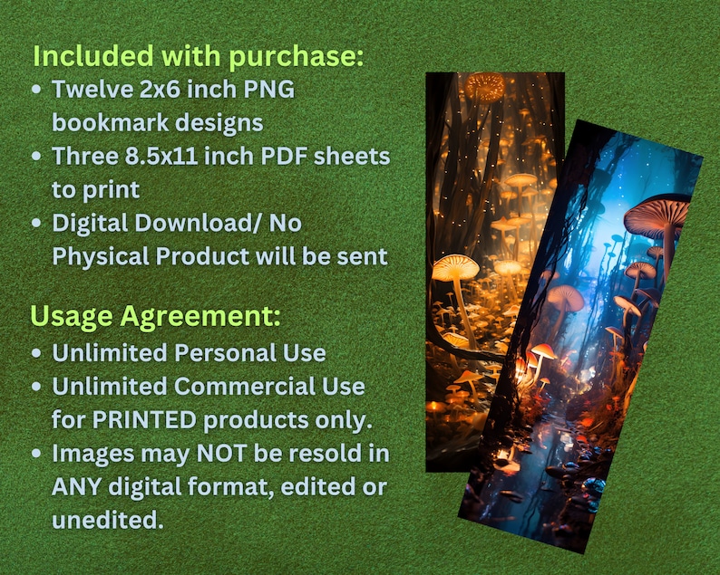 Mushroom Forest Printable Bookmarks PNG Bundle | Fantasy Bookmark ...