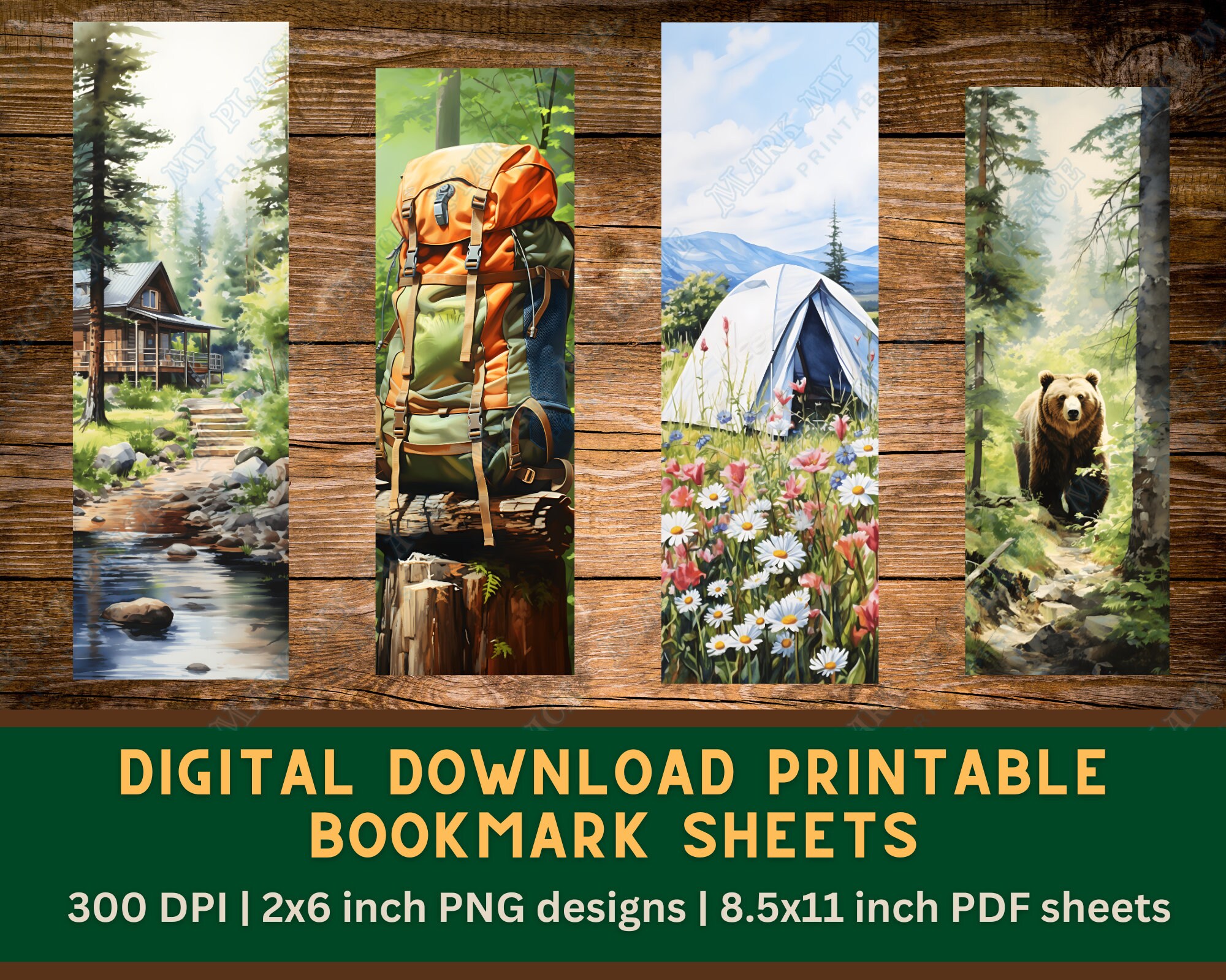 Rustic Camping Printable Bookmark PNG Bundle | Whimsical Outdoors ...