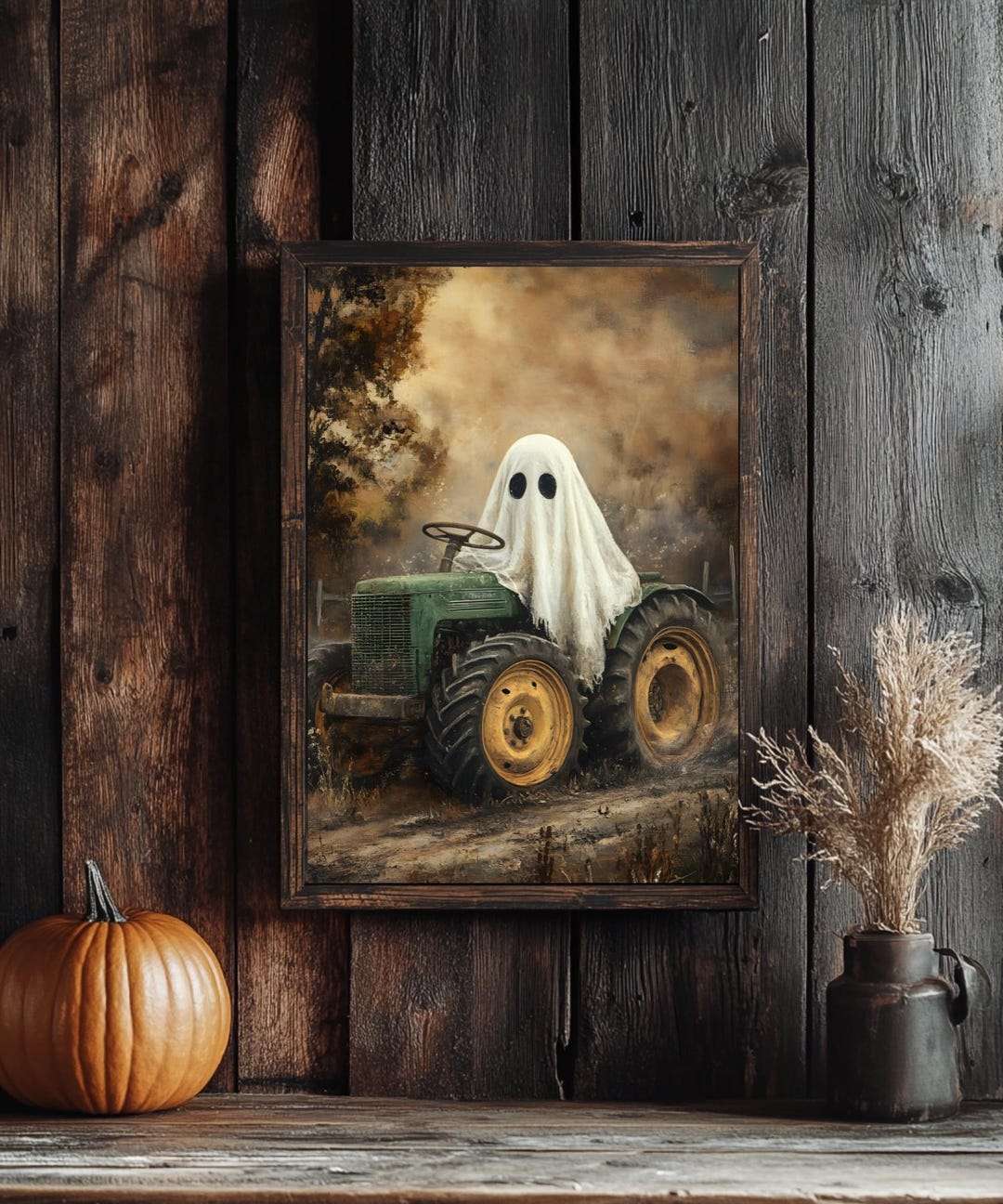 Vintage Farm Ghost on a Tractor Printable Halloween Wall Art ...