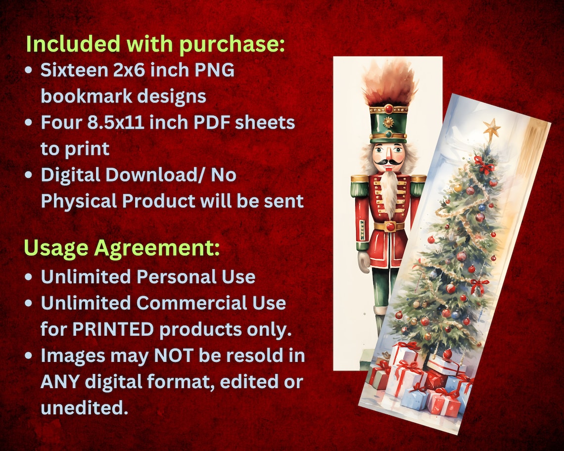 Christmas Printable Bookmarks PNG Bundle | Beautiful Bookmark | Red ...