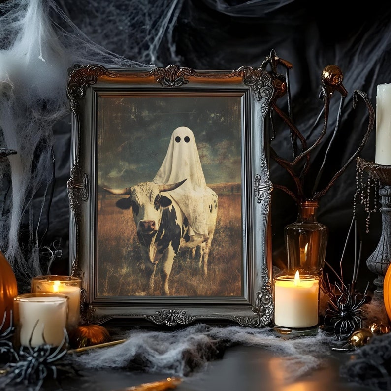 Vintage Ghost Riding Cow Printable Halloween Wall Art | Halloween ...