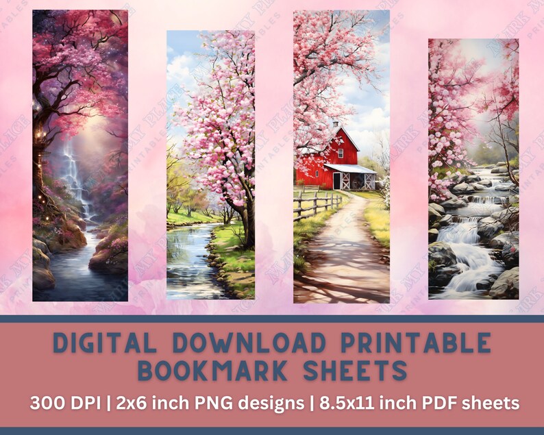 Spring Landscape Printable Bookmarks PNG Bundle | Beautiful Bookmark ...