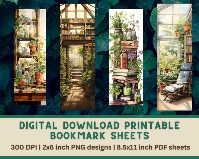 Botanical Printable Bookmarks PNG Bundle | Greenhouse Book Nook ...