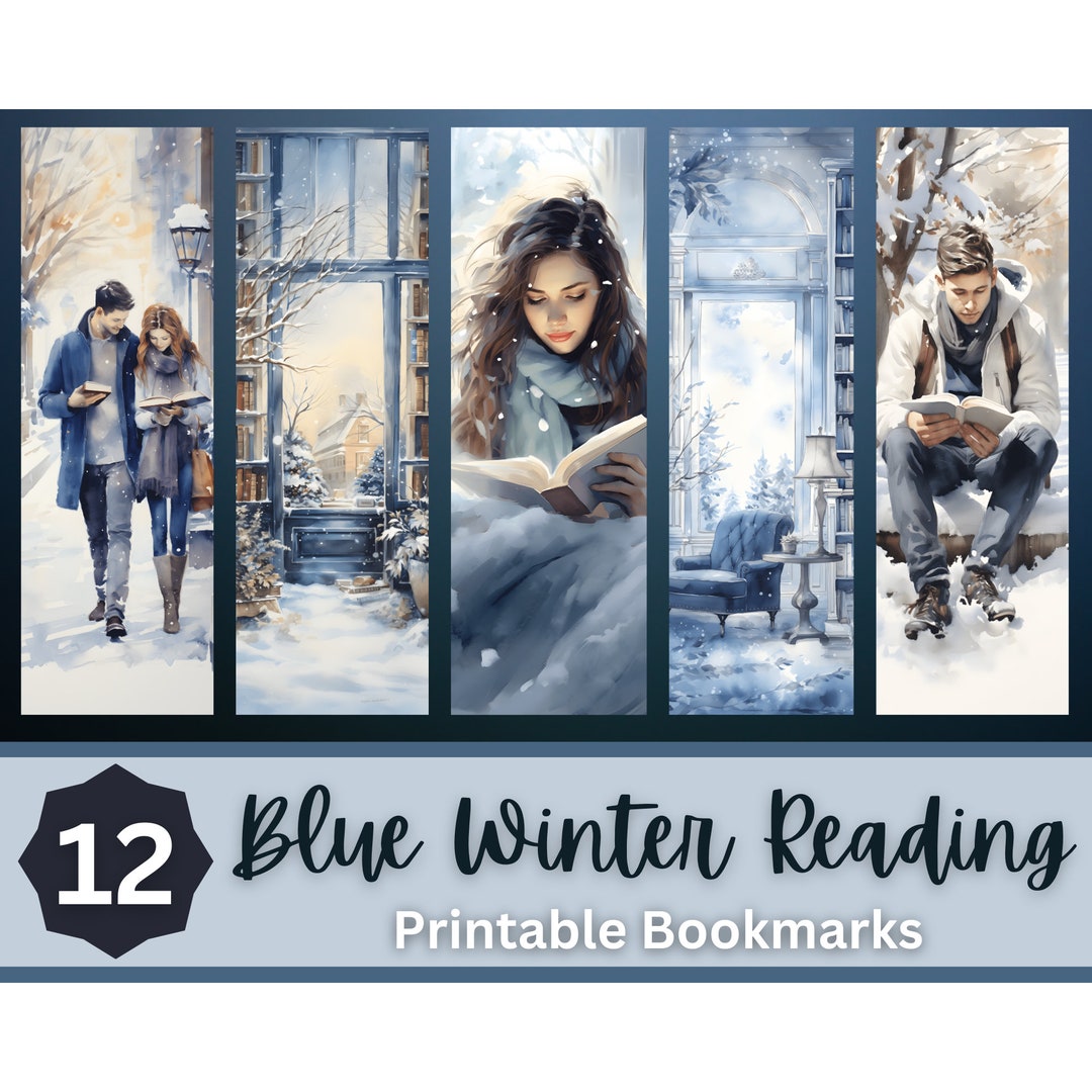 Blue Winter Reading Printable Bookmark PNG Bundle | Winter Bookmark ...