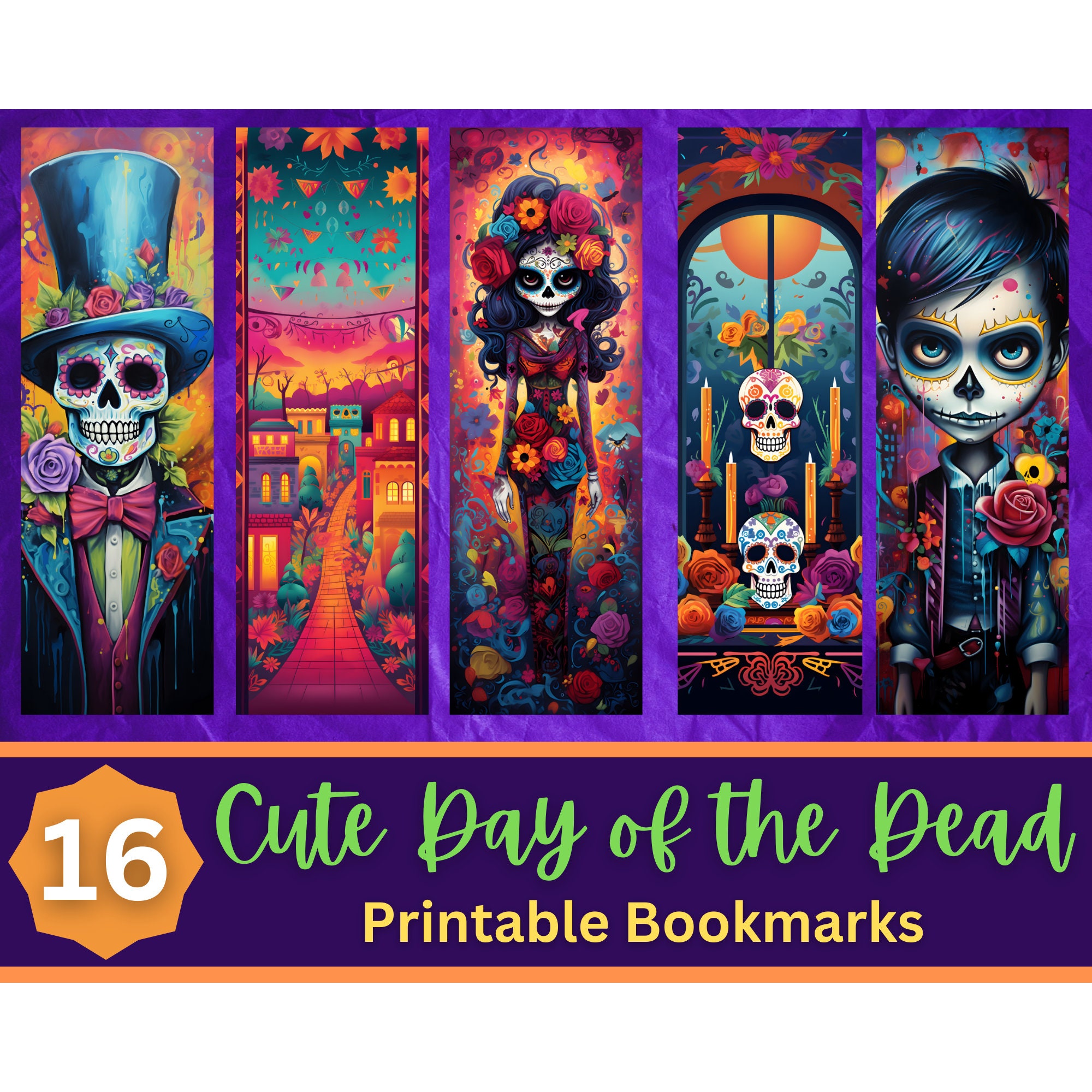 Cute Dia De Los Muertos Printable Bookmark Bundle | Kawaii Dia De Los ...
