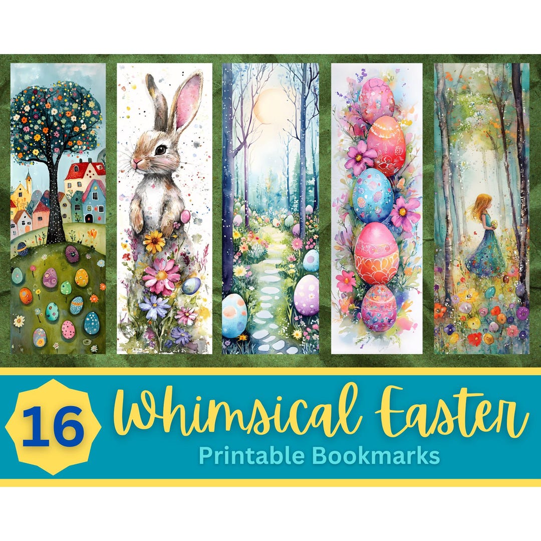 Whimsical Easter Printable Bookmarks PNG Bundle | Easter Bunny Academia ...